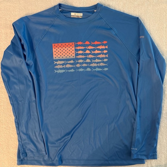 Columbia | Shirts | Columbia Mens Blue Rash Guard With Fish Flag Design ...